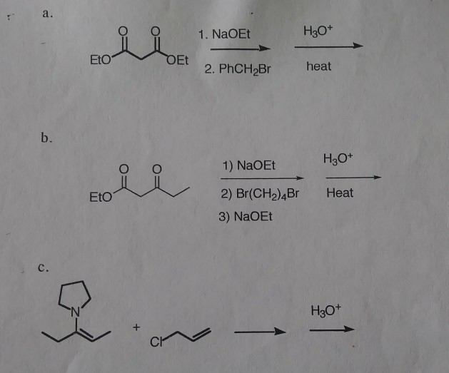 Solved 1. NaOEt H30+ Et 2. PhCH2Br heat b. 1) NaOEt H3O" 2) | Chegg.com