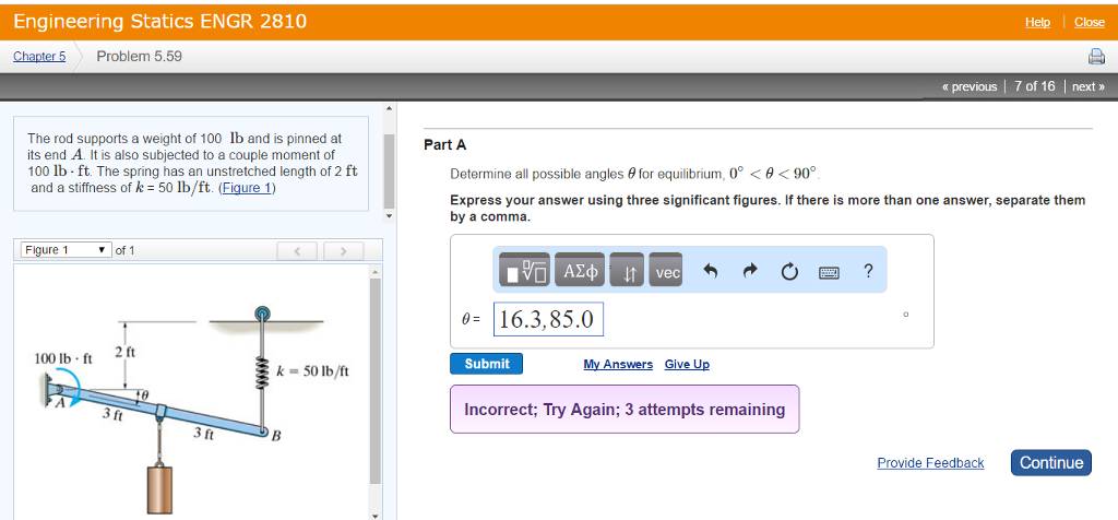 Solved The rod supports a weight of 100 Ib and is pinned at | Chegg.com