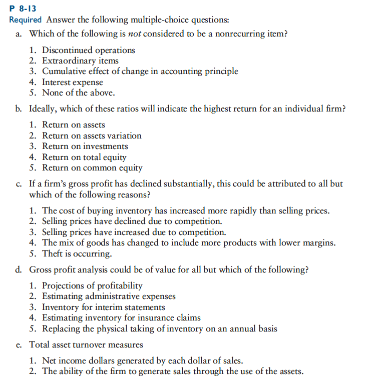 Solved P 8-13 Required Answer the following multiple-choice | Chegg.com Solved P 8-13 Required Answer the following multiple-choice | Chegg.com
