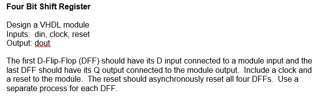 Solved Four Bit Shift Register Design a VHDL module | Chegg.com