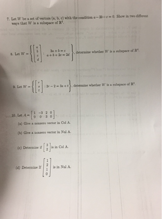 Solved Let W be a set of vectors (a, b, c) with the | Chegg.com