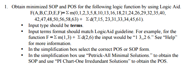 Solved 1. Obtain minimized SOP and POS for the following | Chegg.com