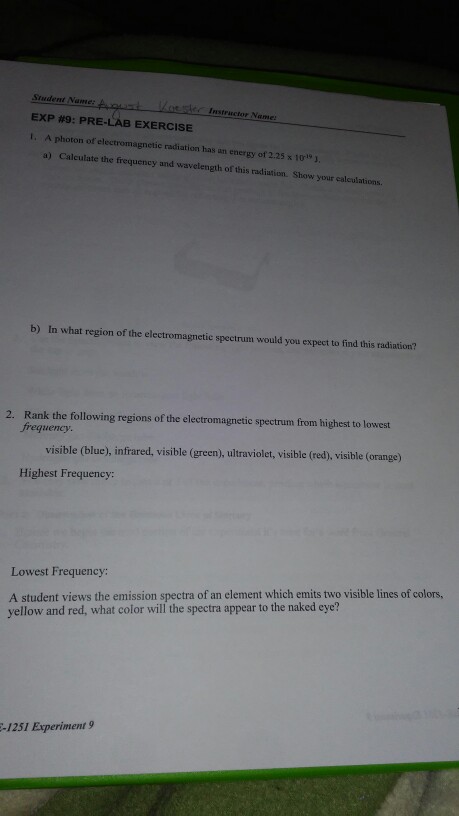 Siudent NameA Kose Instructor Name EXP #9: PRE-LAB | Chegg.com