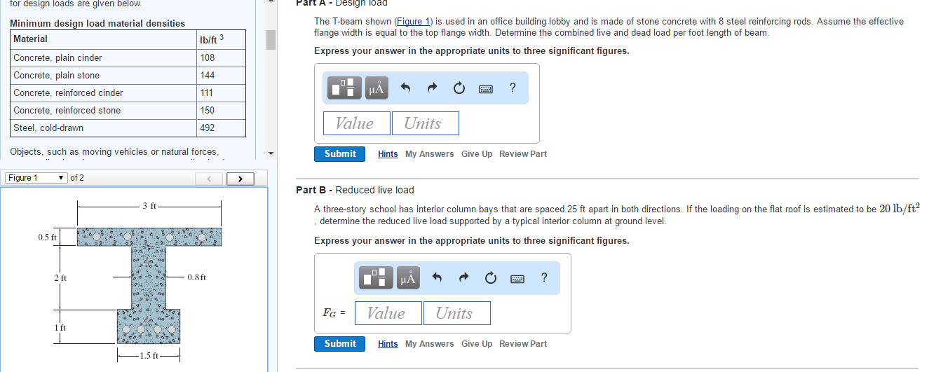 Solved for design loads are given below. Minimum design load | Chegg.com