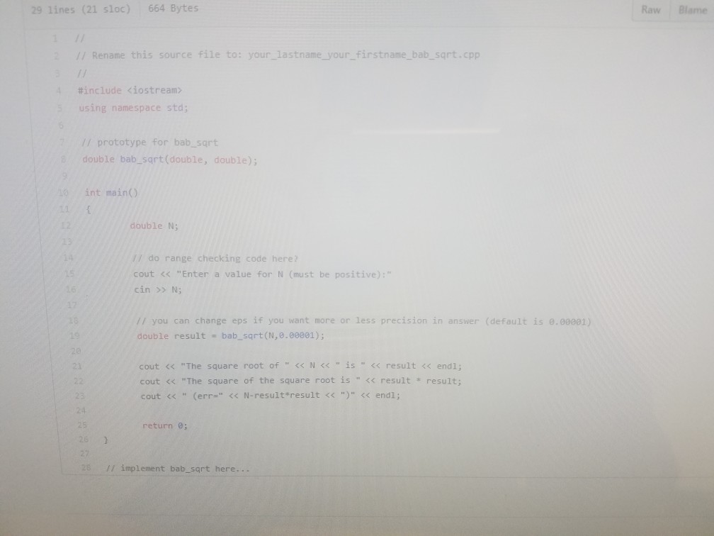 Solved Babylonian Method for Square Root Write a C++ program | Chegg.com