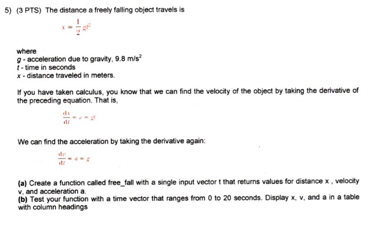Solved The distance a freely falling object travels is x = | Chegg.com