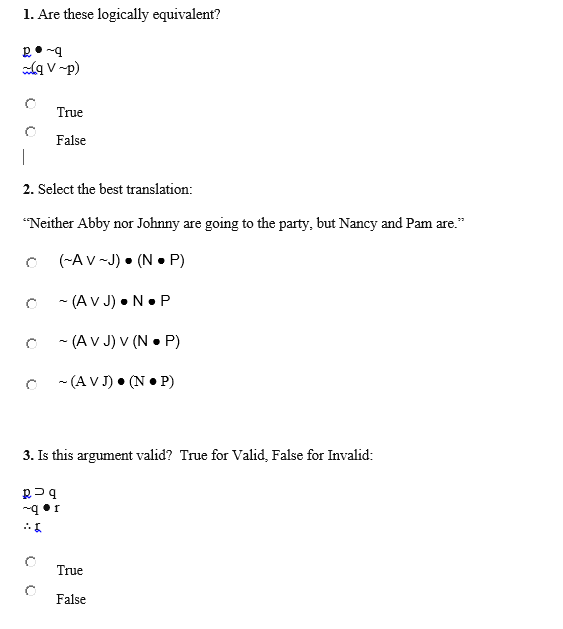 Solved Are these logically equivalent? p q (q p) True | Chegg.com