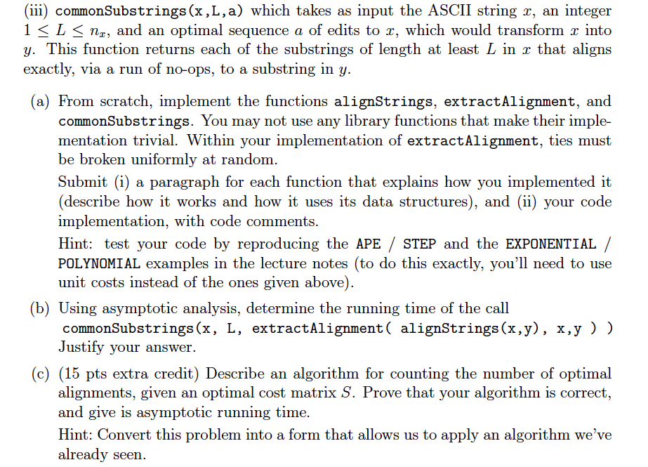 1. (45 pts) Recall that the string alignment problem | Chegg.com