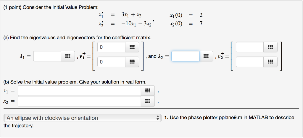 Solved (1 point) Consider the Initial Value Problem: xi (0) | Chegg.com
