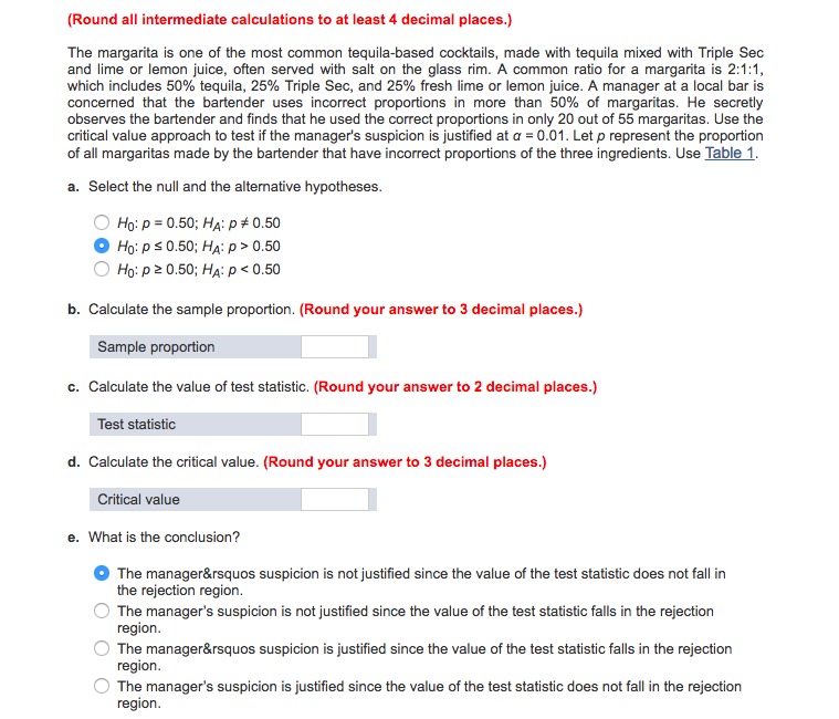 Solved The margarita is one of the most common tequila-based | Chegg.com