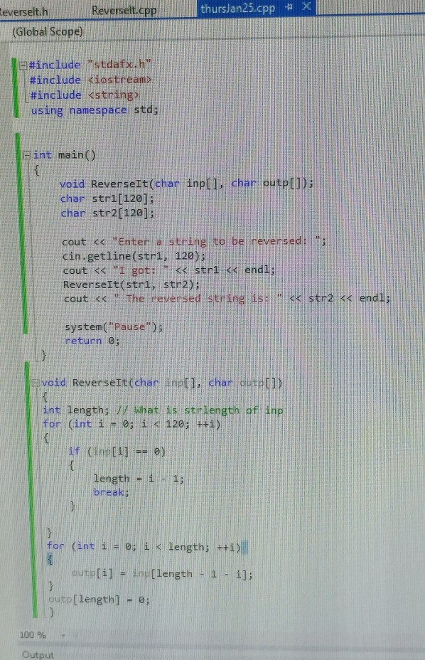Solved everselt.hReverselt.cpp . | thursJan25.cpp h xX | Chegg.com