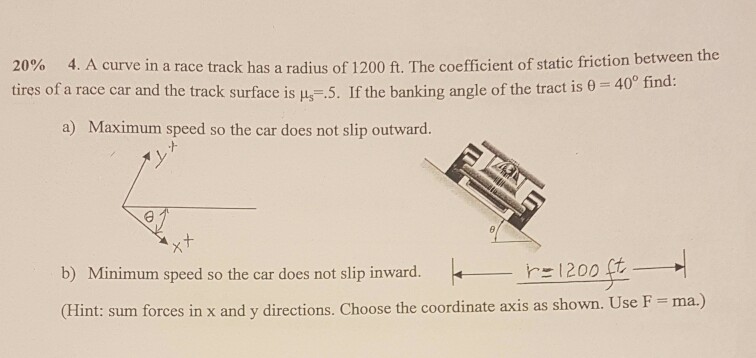 Solved 20% 4 . A curve in a race track has a radius of 1200 | Chegg.com