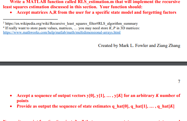 Write a MATLAB function called RLS_estimation.m that | Chegg.com