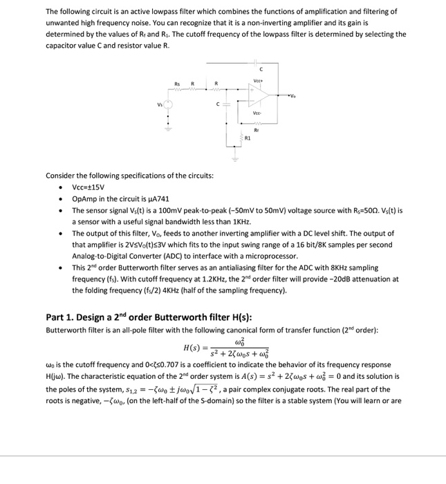 The following circuit is an active lowpass filter | Chegg.com