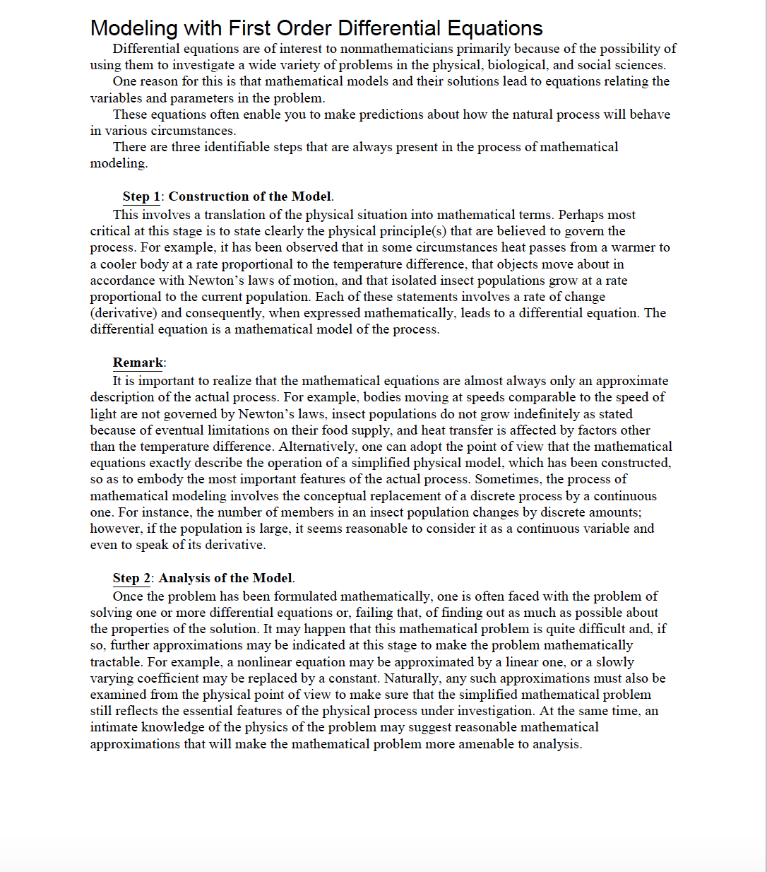 Solved Modeling with First Order Differential Equations | Chegg.com