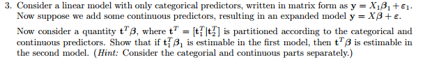 Solved Consider a linear model with only categorical | Chegg.com