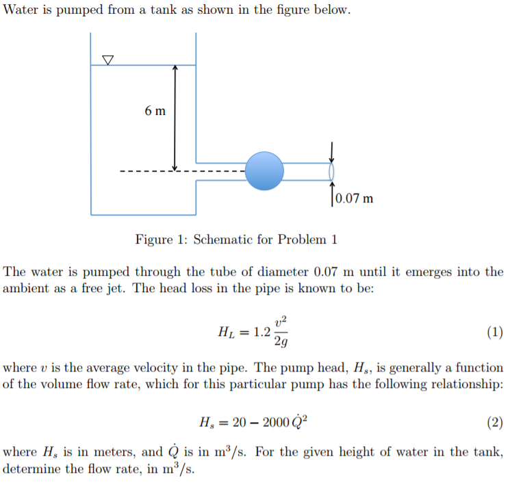 Solved Water is pumped from a tank as shown in the figure | Chegg.com