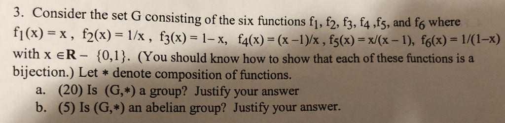 Solved 3. Consider the set G consisting of the six functions | Chegg.com