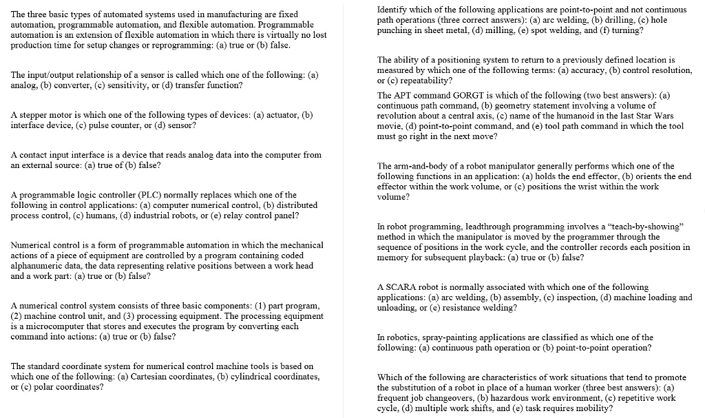 Solved The three basic types of automated systems used in | Chegg.com