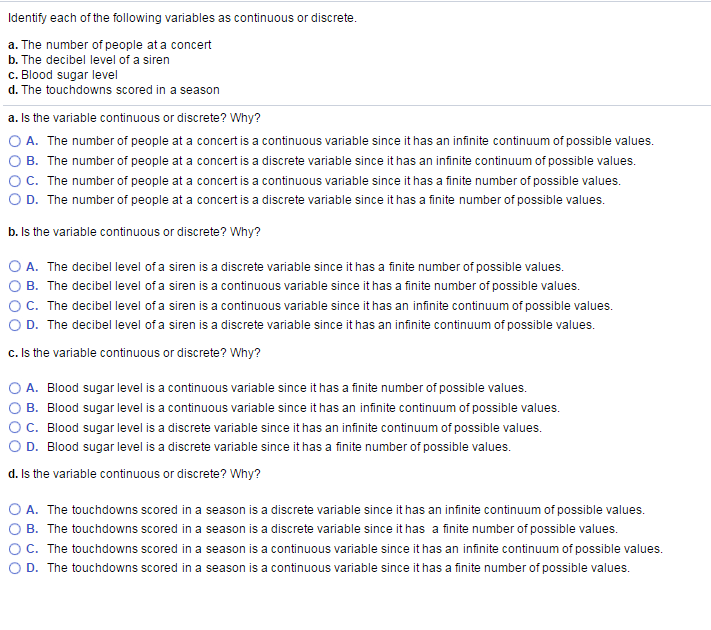 Solved Identify each of the following variables as | Chegg.com