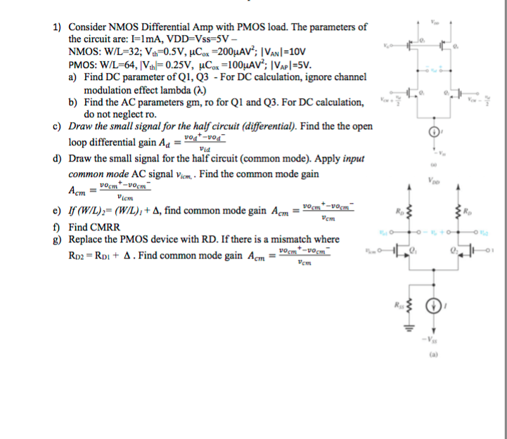 Consider NMOS Differential Amp with PMOS load. The | Chegg.com