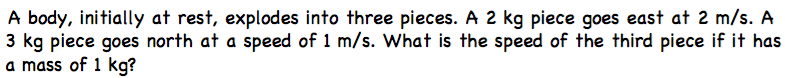 Solved A body, initially at rest, explodes into three | Chegg.com