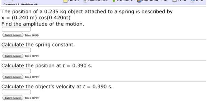 Solved The Position Of A 0 235 Kg Object Attached To A