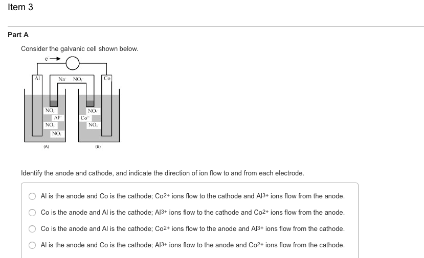 Solved Consider the galvanic cell shown below. Identify the | Chegg.com