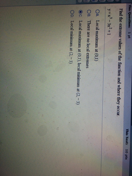 Solved Find The Extreme Values Of The Function And Where