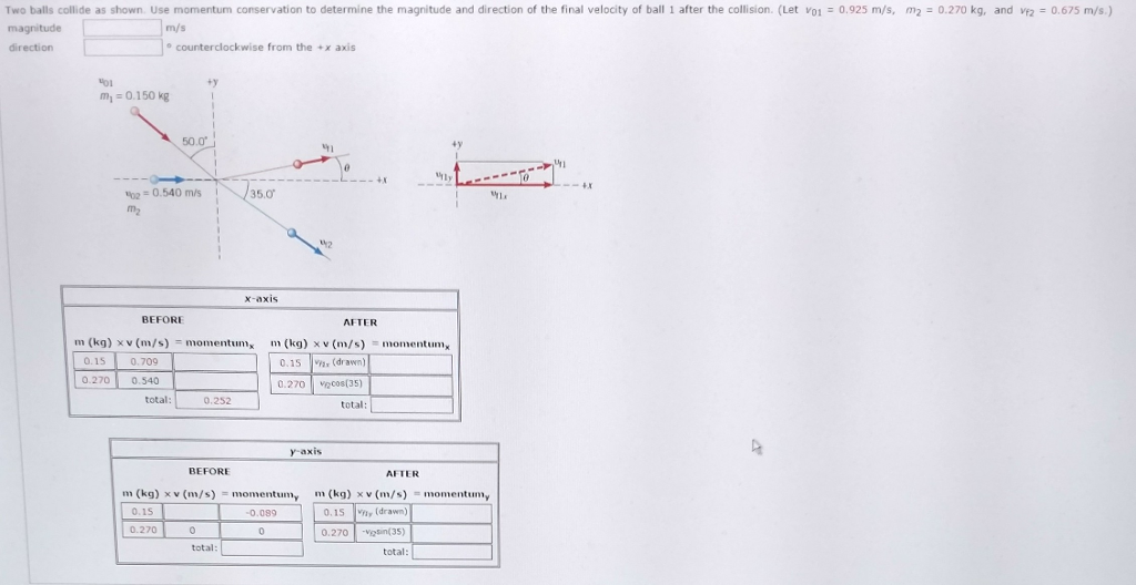 Solved Two balls collide as shown. Use momentum conservation | Chegg.com