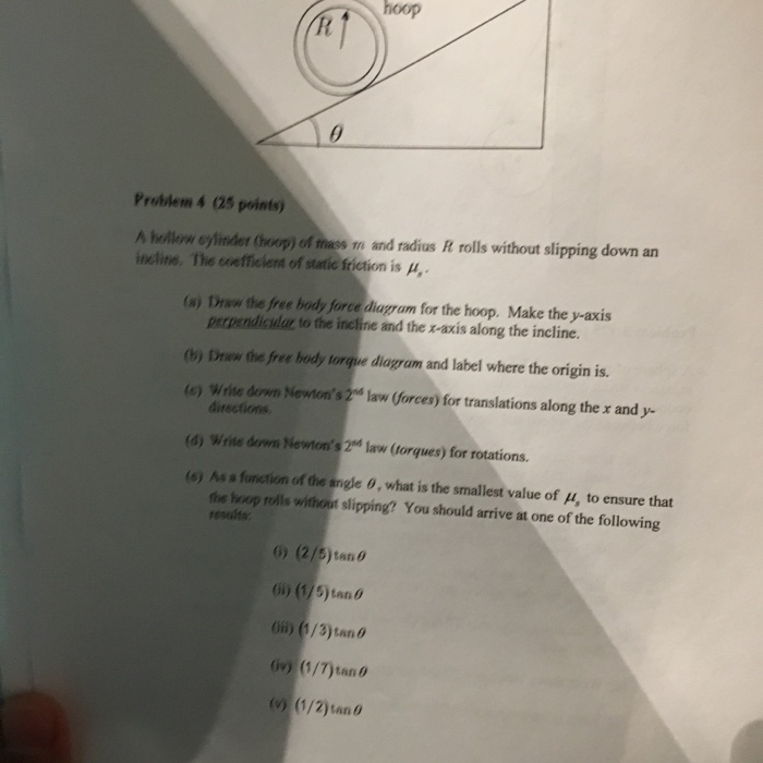 Solved A hollow cylinder (hoop) of mass m and radius R | Chegg.com