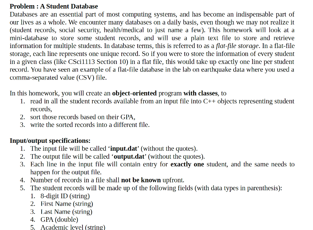 Solved Problem: A Student Database Databases are an | Chegg.com