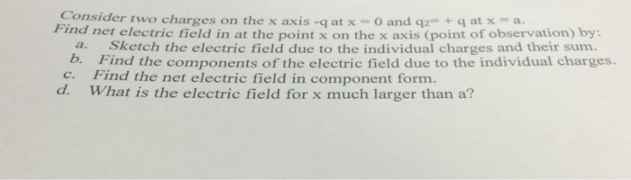 Solved Consider two charges on the x axis -q at x = 0 and | Chegg.com