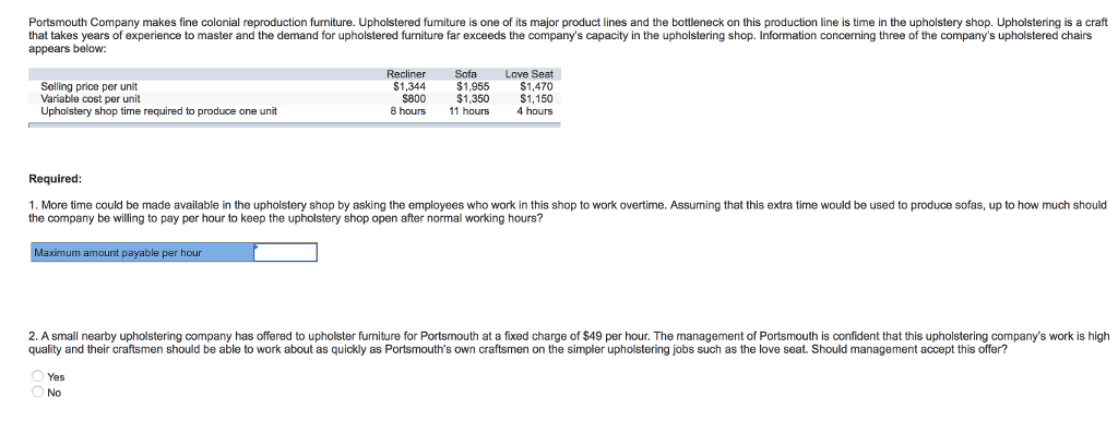 Solved Portsmouth Company makes fine colonial reproduction | Chegg.com