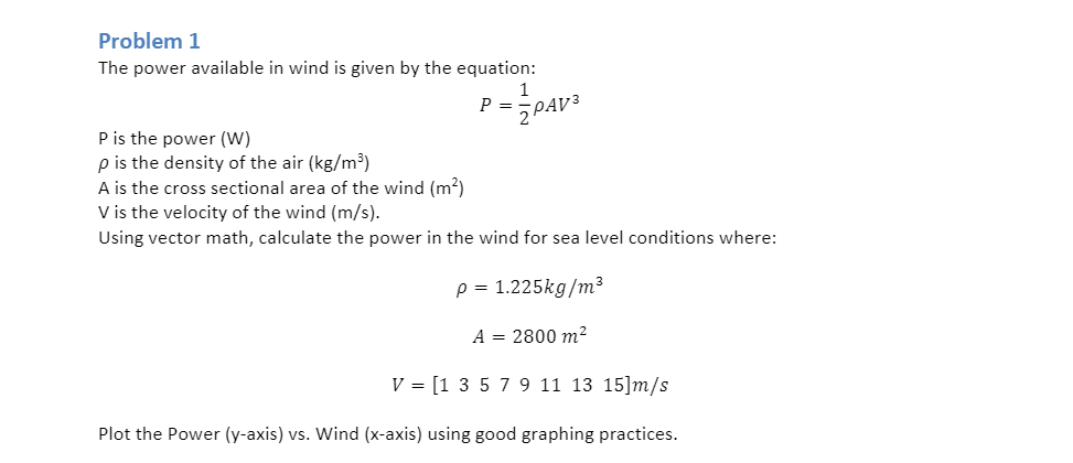 Solved The power available in wind is given by the equation: | Chegg.com