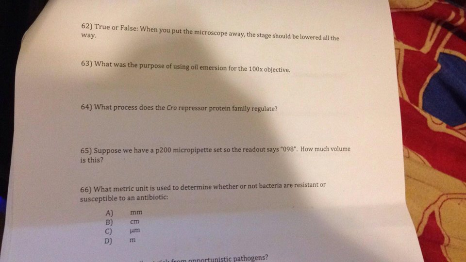Solved 62) True or False: When you put the microscope away, | Chegg.com