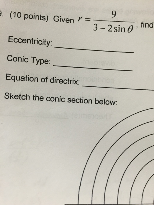 Solved Given r = 9/3-2 sin theta' find Eccentricity: Conic | Chegg.com