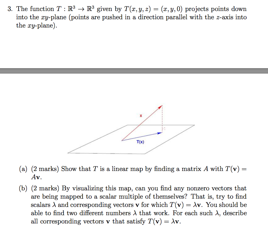 Solved 3. The function T : R3 → R3 given by T(x, y, z)-(x, | Chegg.com