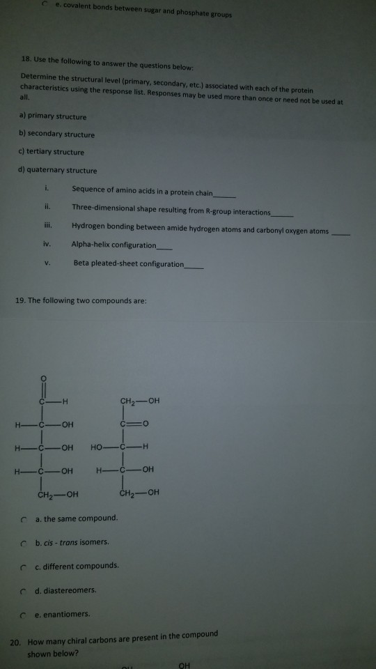 Solved e. covalent bonds between sugar and phosphate groups | Chegg.com