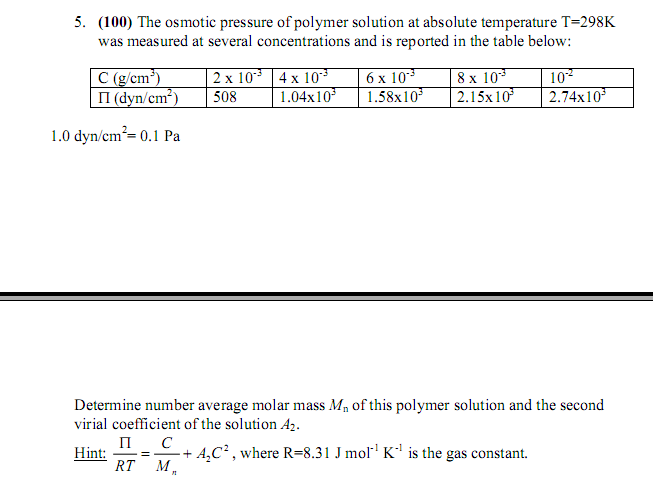 Solved Text book Rubinstein M. and Colby R. “Polymer | Chegg.com