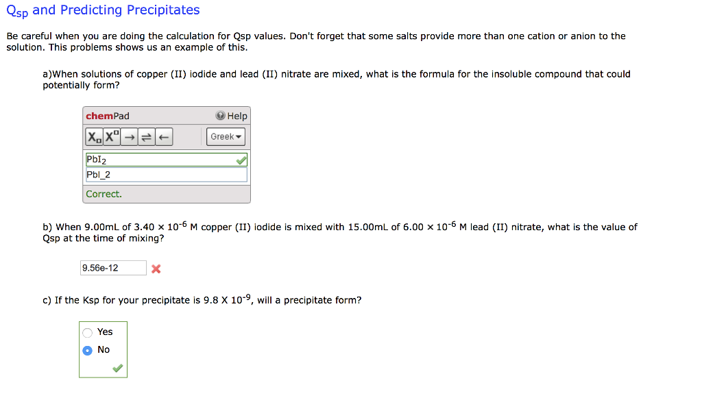 Solved Qsp and Predicting Precipitates Be careful when you | Chegg.com