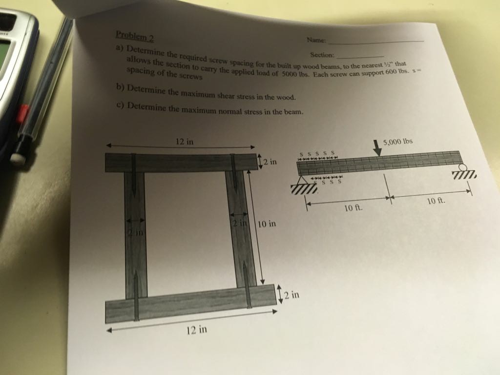 Solved a) Determine the required Section screw spacing for | Chegg.com