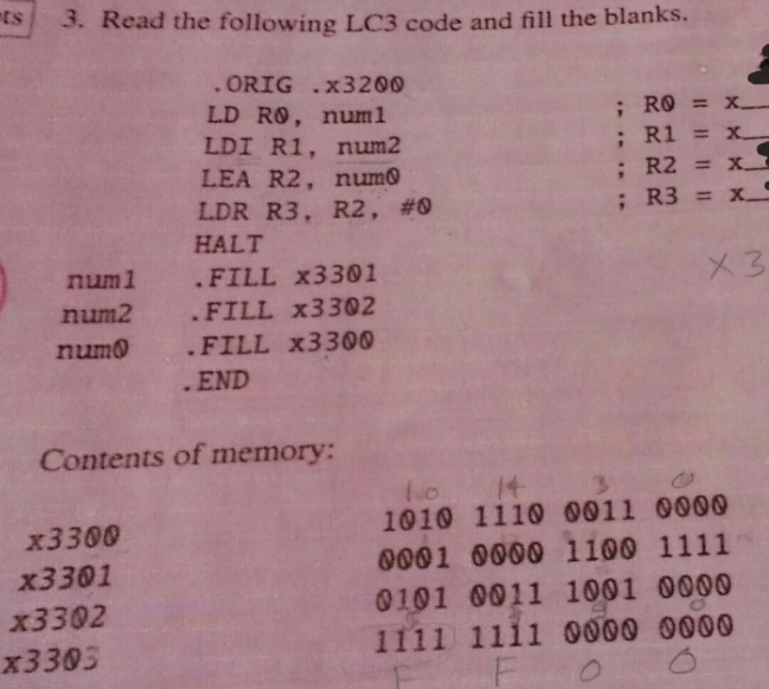 Solved Read the following LC3 code and fill the blanks. | Chegg.com