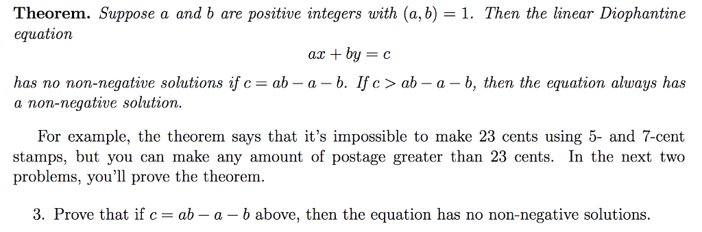 Solved 1. Then the linear Diophantine Theorem. Suppose a and | Chegg.com