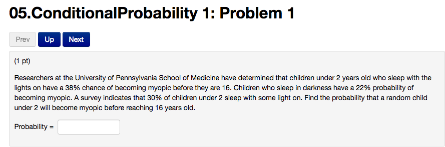 Solved 05.ConditionalProbability 1: Problem 1 Prev Up Next | Chegg.com
