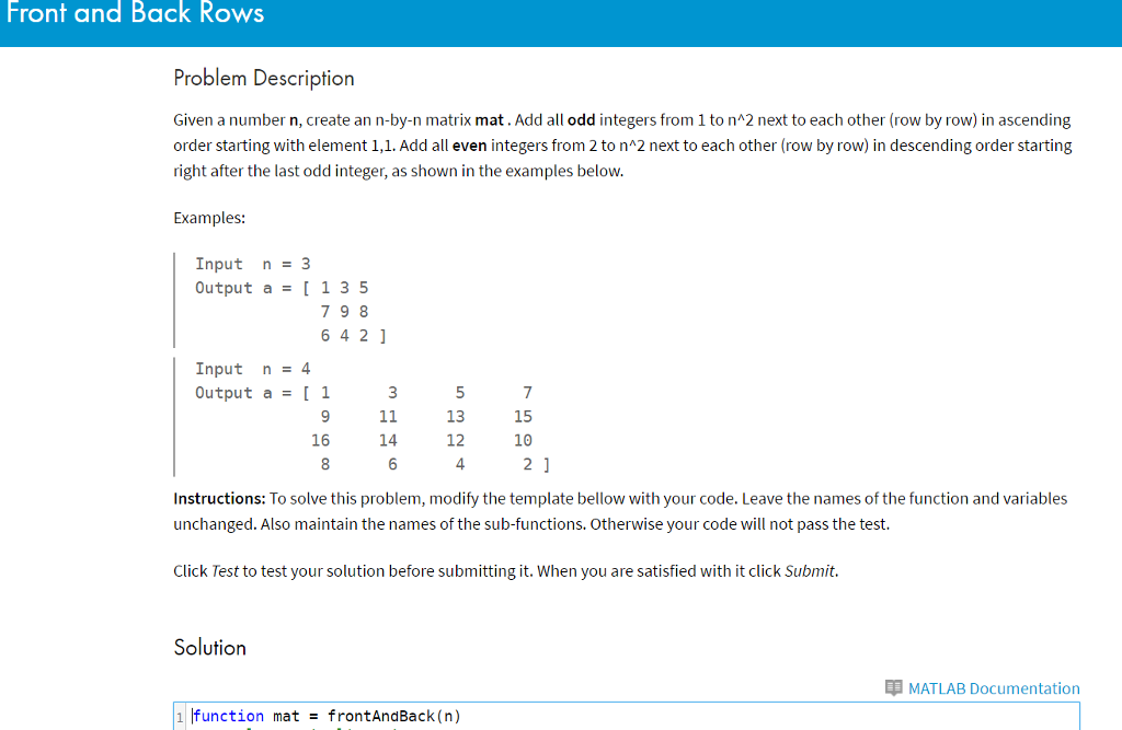 Solved Given a number n, create an n-by-n matrix mat. Add | Chegg.com