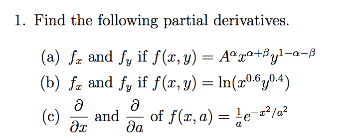 Solved 1. Find the following partial derivatives. (a) fx and | Chegg.com