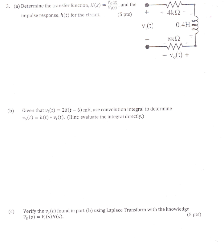 Solved (a) Determine the transfer function, H(s)=-,and the | Chegg.com