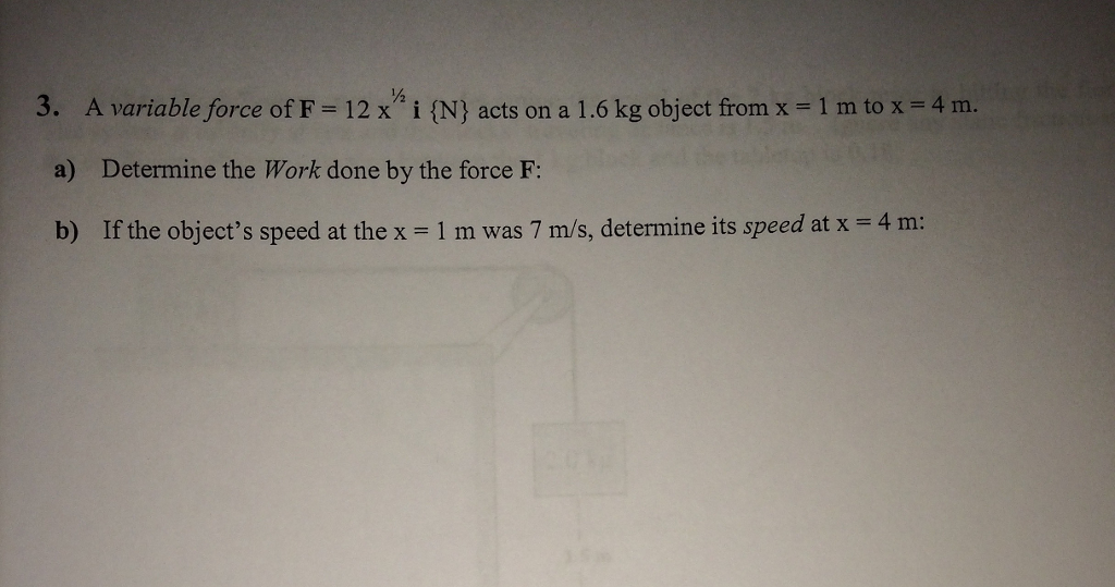 Solved A variable force of F = 12 x^1/2 i{N} acts on a 1.6 | Chegg.com