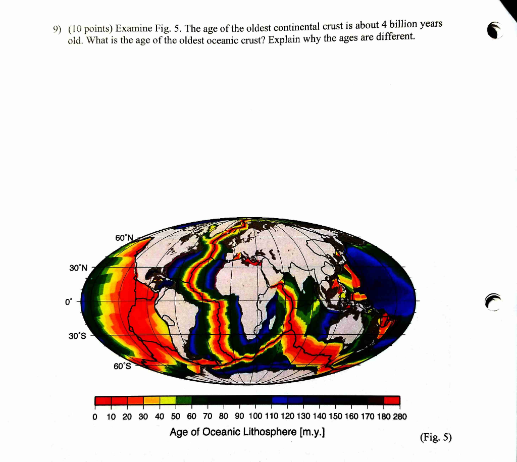 Solved Examine Fig. 5. The age of the oldest continental | Chegg.com
